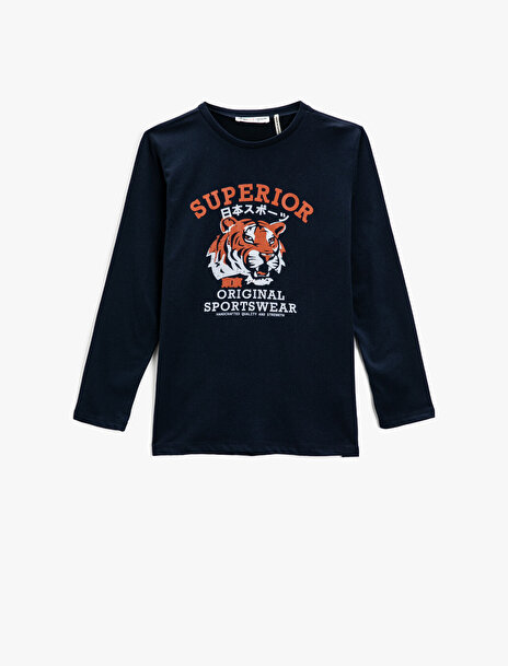 Koton Erkek Çocuk Kaplan Baskılı Bisiklet Yaka Uzun Kollu Tişört