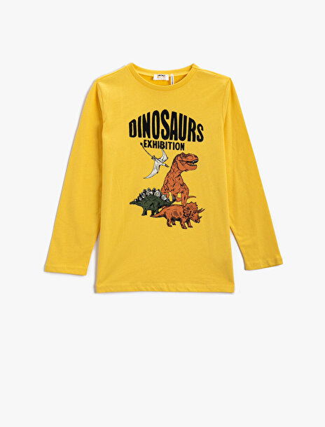 Koton Erkek Çocuk Dinazor Baskılı Tişört Uzun Kollu Pamuklu