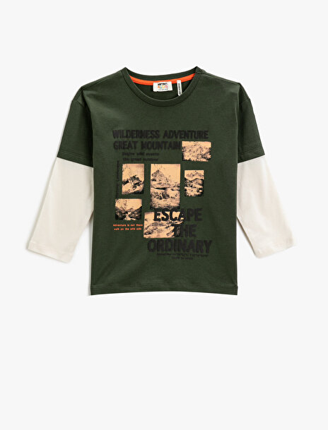 Koton Erkek Çocuk Baskılı Uzun Kollu Tişört Çıkma Kol Pamuklu