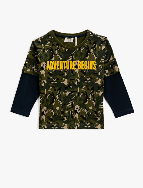 Koton Erkek Çocuk Sloganlı Kamuflaj Baskılı Tişört Uzun Kollu Pamuklu Koton Erkek Çocuk Sloganlı Kamuflaj Baskılı Tişört Uzun Kollu Pamuklu