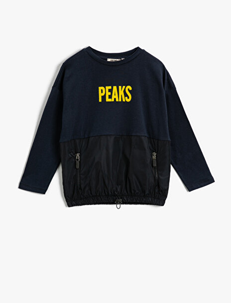 Koton Erkek Çocuk Slogan Baskılı Uzun Kollu Tişört Fermuarlı Pamuklu