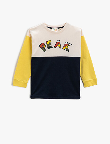 Koton Erkek Çocuk Baskılı Renk Bloklu Tişört Uzun Kollu Pamuklu Koton Erkek Çocuk Baskılı Renk Bloklu Tişört Uzun Kollu Pamuklu