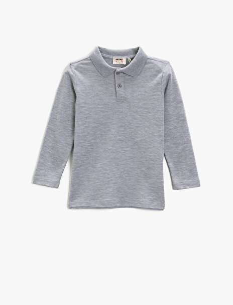 Koton Erkek Çocuk Yakalı Tişört Uzun Kollu Pamuklu