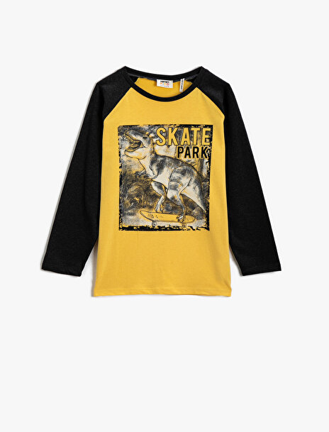 Koton Erkek Çocuk Dinazor Baskılı Tişört Bisiklet Yaka Pamuklu