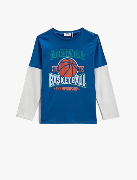 Koton Erkek Çocuk Basketbol Baskılı Tişört Uzun Kollu Bisiklet Yaka