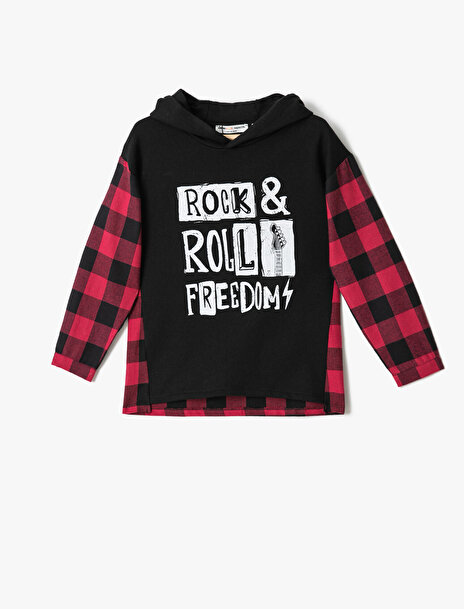 Koton Erkek Çocuk Sloganlı Ekose Kapşonlu Sweatshirt Pamuklu Koton Erkek Çocuk Sloganlı Ekose Kapşonlu Sweatshirt Pamuklu