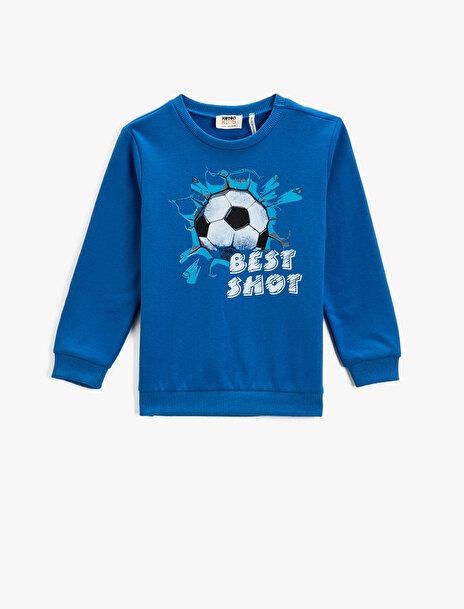 Koton Erkek Çocuk Futbol Baskılı Sweatshirt Bisiklet Yaka