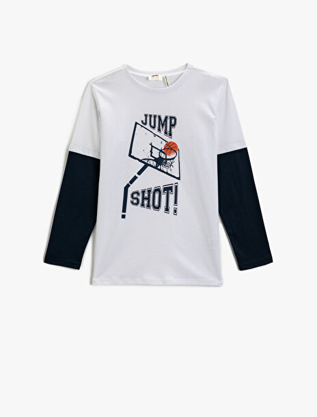 Koton Erkek Çocuk Basketbol Baskılı Tişört Uzun Kollu Bisiklet Yaka