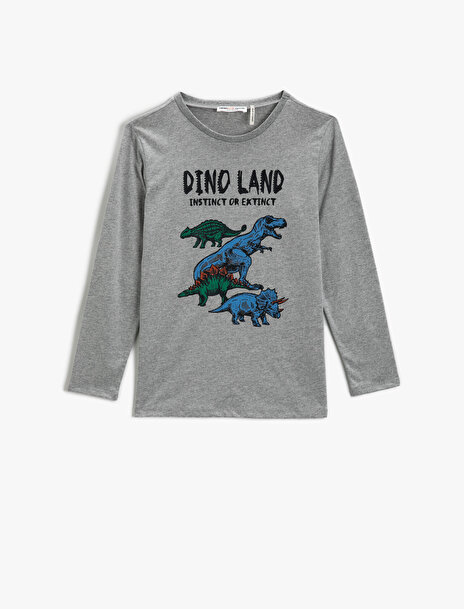 Koton Erkek Çocuk Dinozor Baskılı Tişçrt Uzun Kollu Bisiklet Yaka
