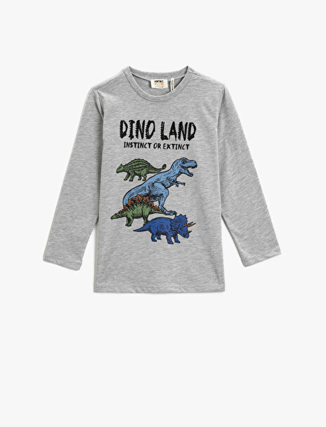Koton Erkek Çocuk Dinozor Baskılı Tişört Uzun Kollu Bisiklet Yaka