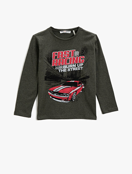 Koton Erkek Çocuk Araba Baskılı Tişört Pamuklu Uzun Kollu