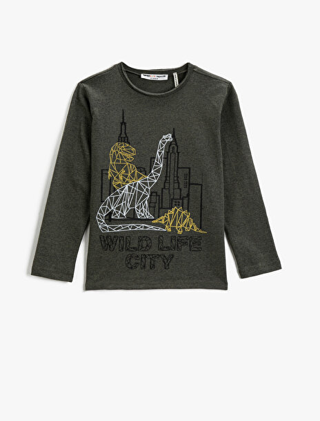 Koton Erkek Çocuk Dinozor Baskılı Tişört Pamuklu Uzun Kollu