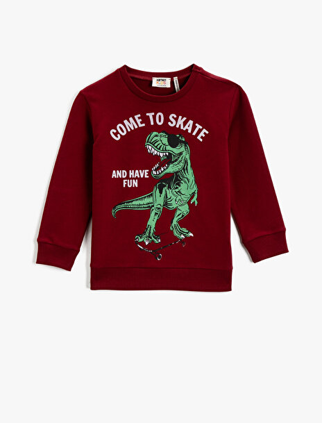 Koton Erkek Çocuk Dinozor Baskılı Sweatshirt Pamuklu Bisiklet Yaka