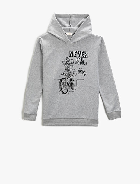 Koton Erkek Çocuk Dinozor ve Bisiklet Baskılı Kapüşonlu Sweatshirt