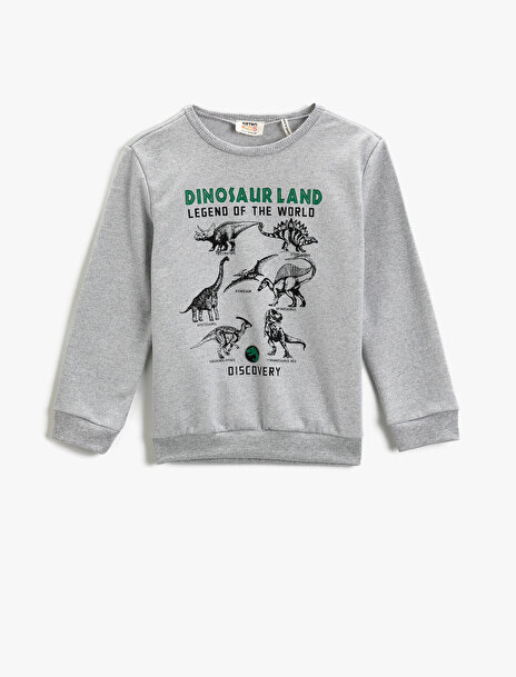 Koton Erkek Çocuk Dinozor Baskılı Sweatshirt Bisiklet Yaka