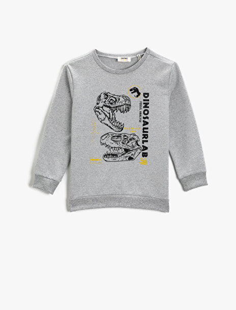 Koton Erkek Çocuk Dinozor Baskılı Sweatshirt Bisiklet Yaka