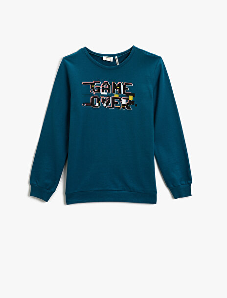 Koton Erkek Çocuk Yazı Baskılı Sweatshirt Bisiklet Yaka Pamuklu