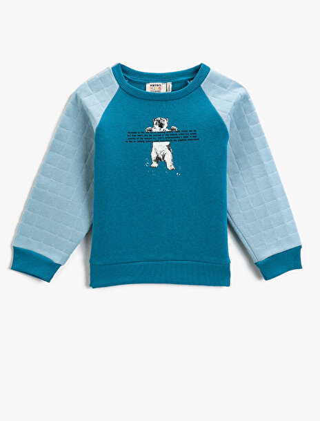 Koton Erkek Çocuk Baskılı Uzun Kollu Sweatshirt Çift Kumaşlı Pamuklu