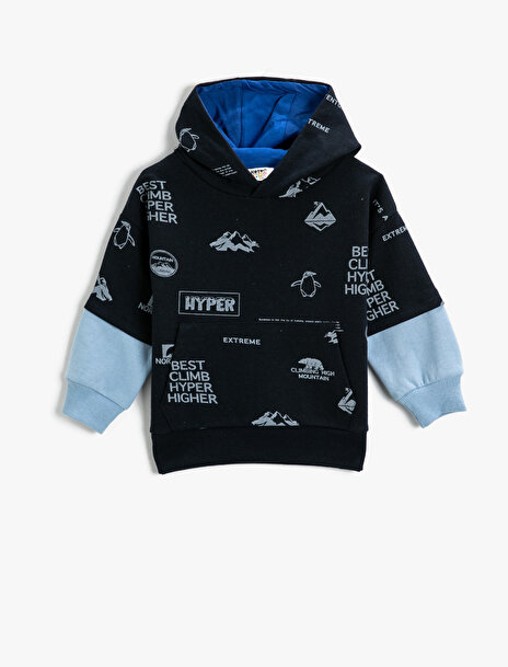 Koton Erkek Çocuk Baskılı Kanguru Cepli Kapşonlu Sweatshirt Koton Erkek Çocuk Baskılı Kanguru Cepli Kapşonlu Sweatshirt
