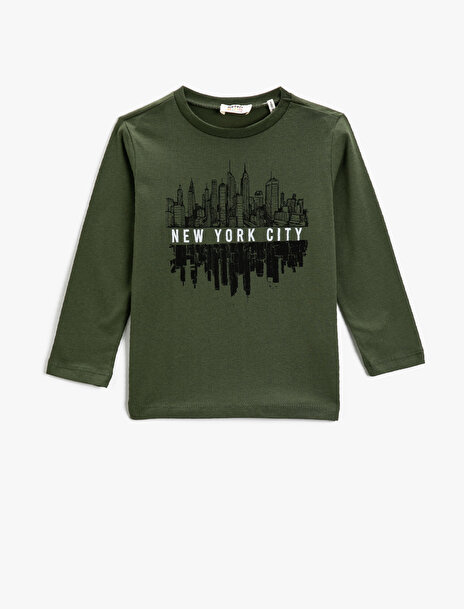 Koton Erkek Çocuk Pamuklu New York City Baskılı Bisiklet Yaka Uzun Kollu Tişört Koton Erkek Çocuk Pamuklu New York City Baskılı Bisiklet Yaka Uzun Kollu Tişört
