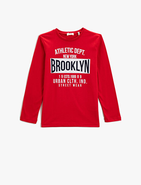 Koton Erkek Çocuk Brooklyn Baskılı Tişört Uzun Kollu Bisiklet Yaka Pamuklu