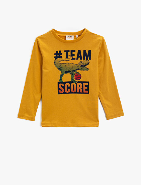 Koton Erkek Çocuk Dinozor Baskılı Tişört Uzun Kollu Bisiklet Yaka