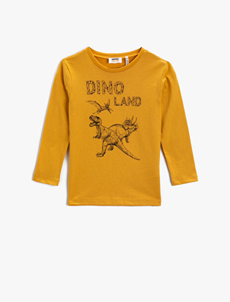 Koton Erkek Çocuk Dinozor Baskılı Tişört Uzun Kollu Bisiklet Yaka