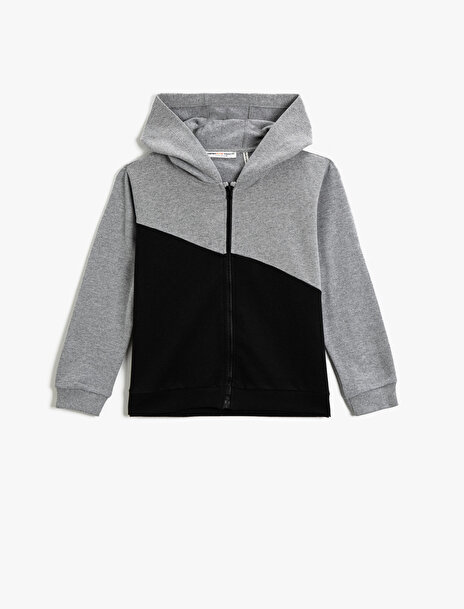 Koton Erkek Çocuk Fermuarlı Sweatshirt Kapüşonlu Renk Bloklu