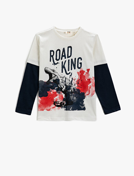 Koton Erkek Çocuk Dinazor Baskılı Uzun Kollu Tişört Pamuklu