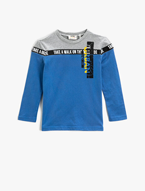 Koton Erkek Çocuk Baskılı Tişört Uzun Kollu Bisiklet Yaka Pamuklu