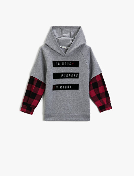 Koton Erkek Çocuk Baskılı Gömlek Detaylı Kapüşonlu Sweatshirt Uzun Kollu Koton Erkek Çocuk Baskılı Gömlek Detaylı Kapüşonlu Sweatshirt Uzun Kollu