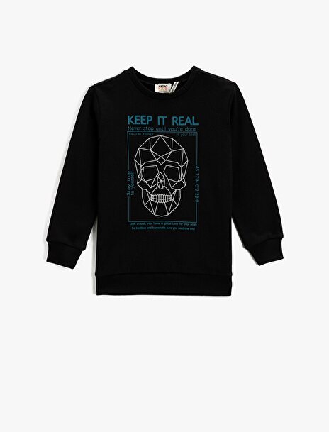 Koton Erkek Çocuk Kuru Kafa Baskılı Sweatshirt Uzun Kollu Pamuklu