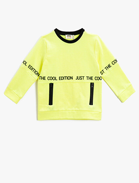 Koton Erkek Çocuk Fermuarlu Slogan Baskılı Sweatshirt Bisiklet Yaka Uzun Kollu