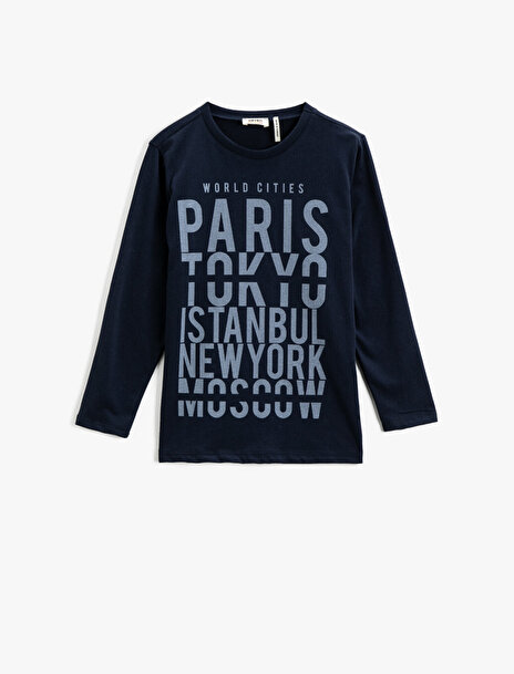 Koton Erkek Çocuk Yazılı Baskılı Tişört Pamuklu Uzun Kollu