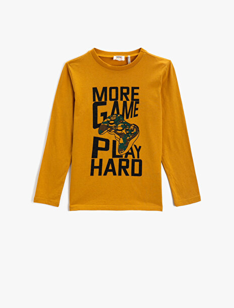 Koton Erkek Çocuk Yazı Baskılı Tişört Uzun Kollu Bisiklet Yaka