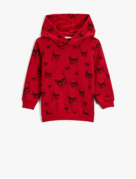 Koton Erkek Çocuk Kurukafa Baskılı Kapşonlu Sweatshirt Pamuklu