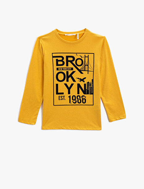 Koton Erkek Çocuk Brooklyn Baskılı Tişört Uzun Kollu Bisiklet Yaka