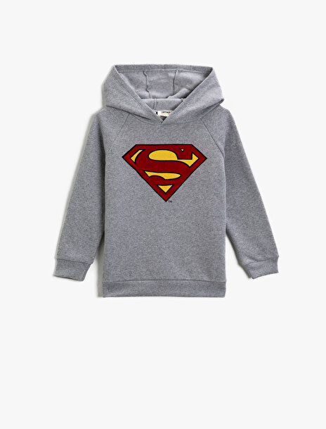 Koton Erkek Çocuk Superman Baskılı Kapüşonlu Sweatshirt Uzun Kollu