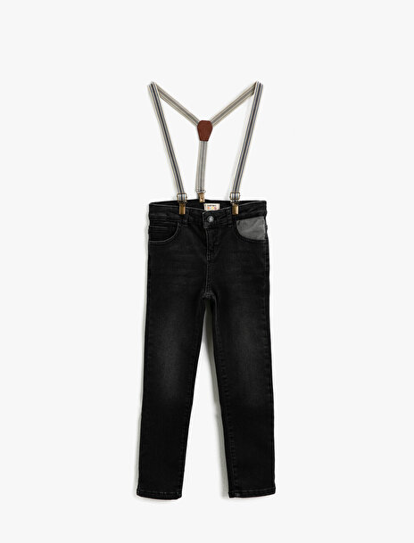 Koton Erkek Çocuk Pantolon Askılı Düğmeli Cepli Jean