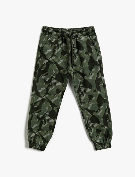 Koton Erkek Çocuk Beli Bağlamalı Jogger Pantolon Desenli Pamuklu