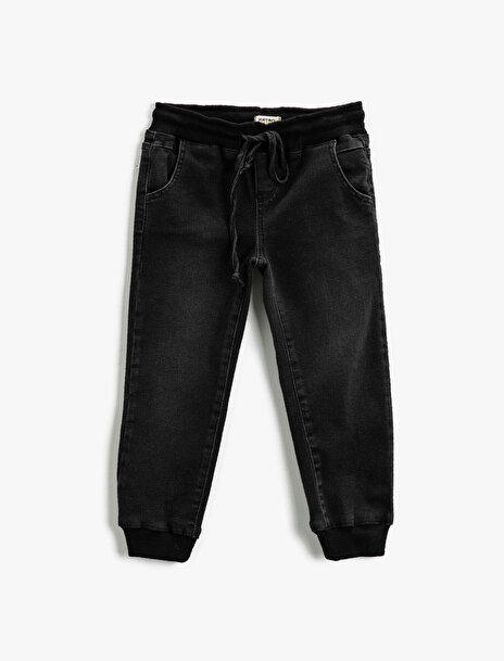 Koton Erkek Çocuk Beli Lastikli Jogger Kot Pantolon Pamuklu Cepli Kordonlu