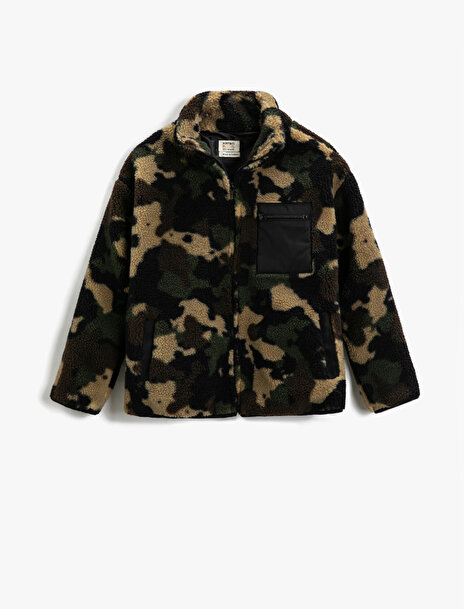 Koton Erkek Çocuk Kamuflaj Desenli Peluş Mont Cep Detaylı Fermuarlı
