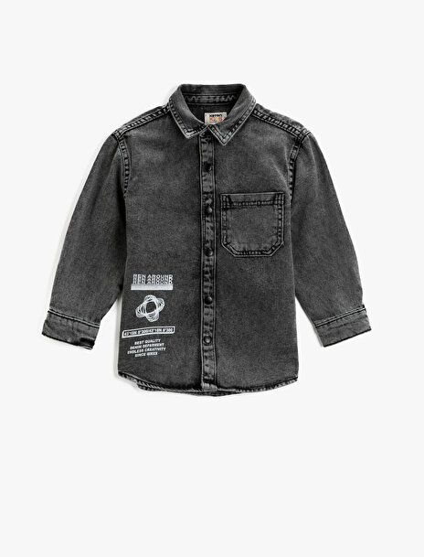 Koton Erkek Çocuk Baskılı Kot Ceket Uzun Kollu Pamuklu