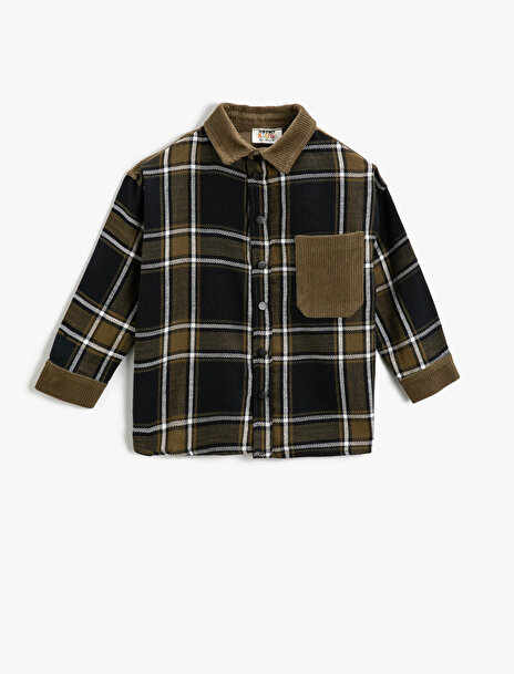 Koton Erkek Çocuk Kareli Uzun Kollu Gömlek Kadife Detaylı Pamuklu