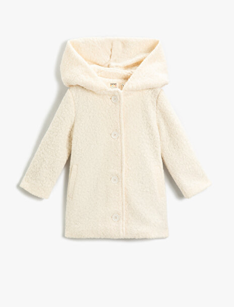 Koton Kız Çocuk Dokulu Kapüşonlu Kaban Cepli Uzun Kollu