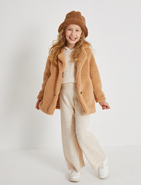 Koton Kız Çocuk Peluş Mont Cepli Dik Yakalı