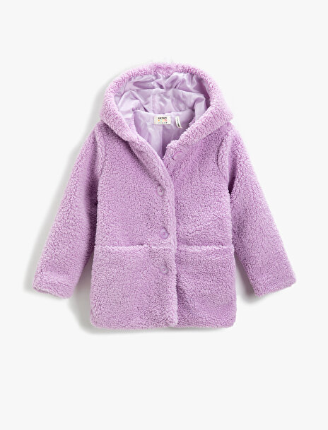 Koton Kız Çocuk Peluş Kapşonlu Kaban