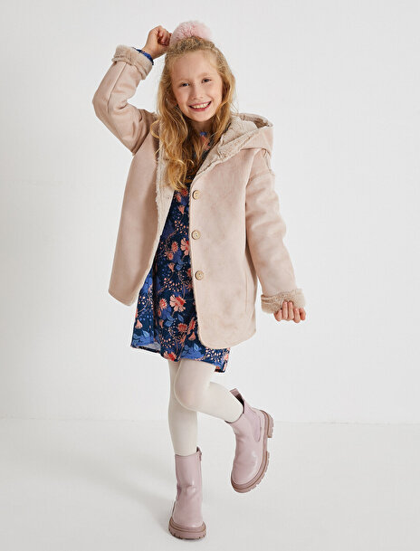 Koton Kız Çocuk Süet Kapüşonlu Kaban İçi Suni Kürklü