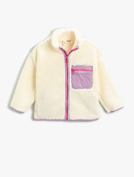 Koton Kız Çocuk Peluş Balıkçı Yaka Sweatshirt Fermuarlı