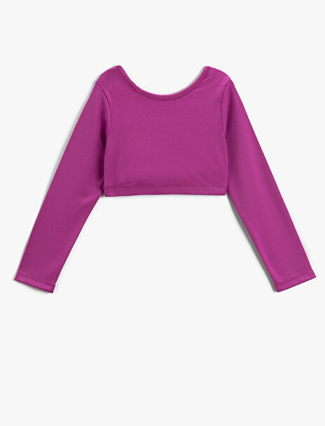 Koton Kız Çocuk Baskılı Crop Tişört Uzun Kollu Bisiklet Yaka